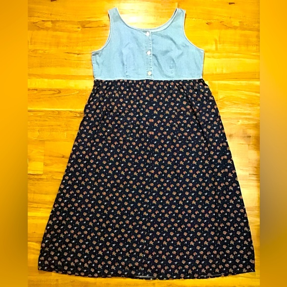 Sostanza | Dresses | Vintage 99s Womens Denim Floral Print Dress | Poshmark